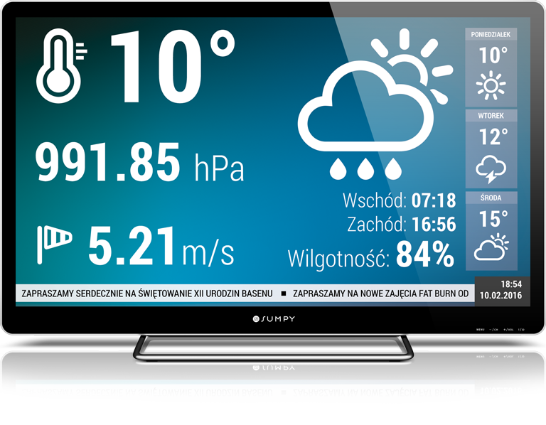 Harmonogramy, reklamy, pogoda, kursy walut, filmy na monitorach ...